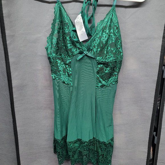 SHEIN | Intimates & Sleepwear | Green Lace And Sheer Teddy | Poshmark